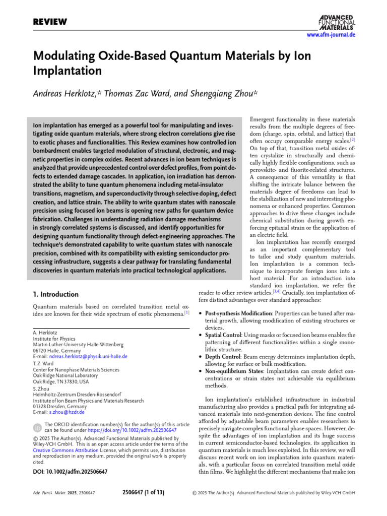 Modulating Oxide-Based Quantum Materials by Ion Im | PDF | Doping ...