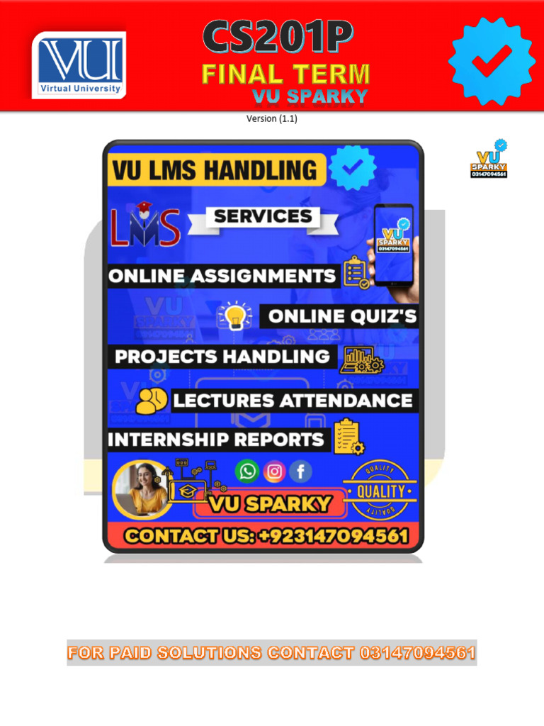 CS201P Final Term Quiz BY VU SPARKY (V1.1) | PDF | Namespace | Computer Programming