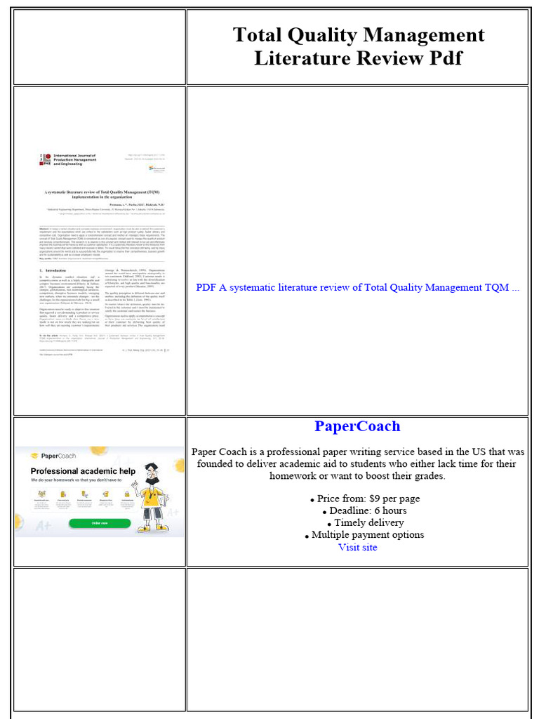 Total Quality Management Literature Review PDF | PDF | Quality ...