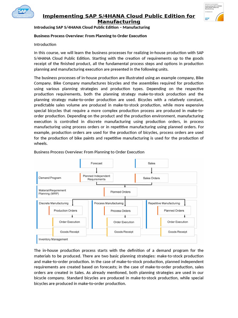 Implementing SAP S4HANA Cloud Public Edition For Manufacturing | PDF | Demand | Cloud Computing