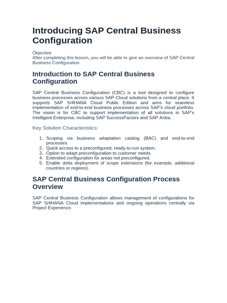 Overview of SAP Central Business Configuration | PDF | Scope (Computer ...