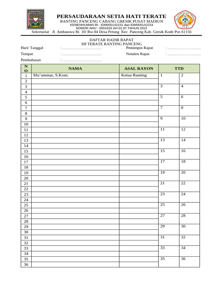 Daftar Hadir Rapat | PDF