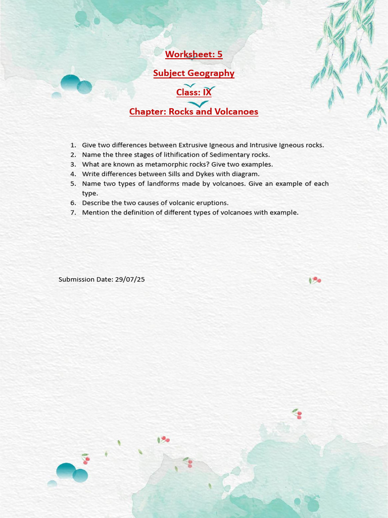 Geography Worksheet: Rocks & Volcanoes | PDF
