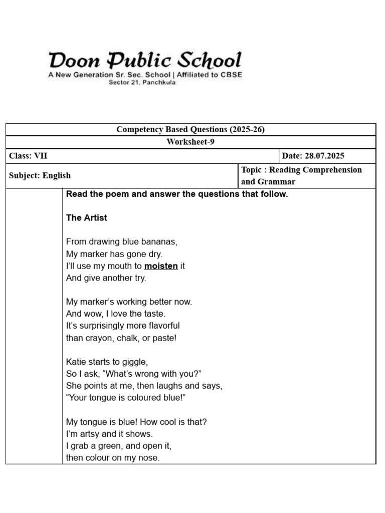 Class 7-CBQ Worksheet-9 | PDF