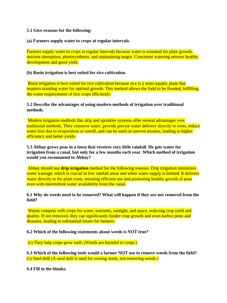 Class 08 Chapter 1 Biology Crop Production and Management Answers | PDF | Irrigation | Pesticide