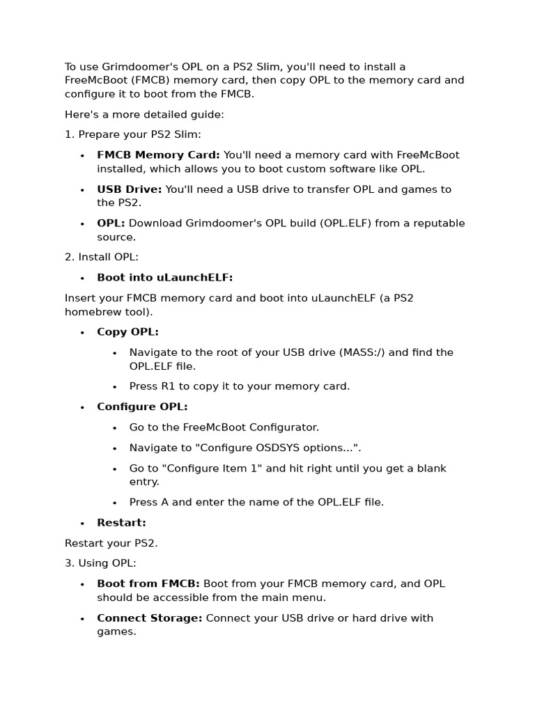 Grimdoomer's OPL On A PS2 Slim | PDF | Booting | Usb Flash Drive