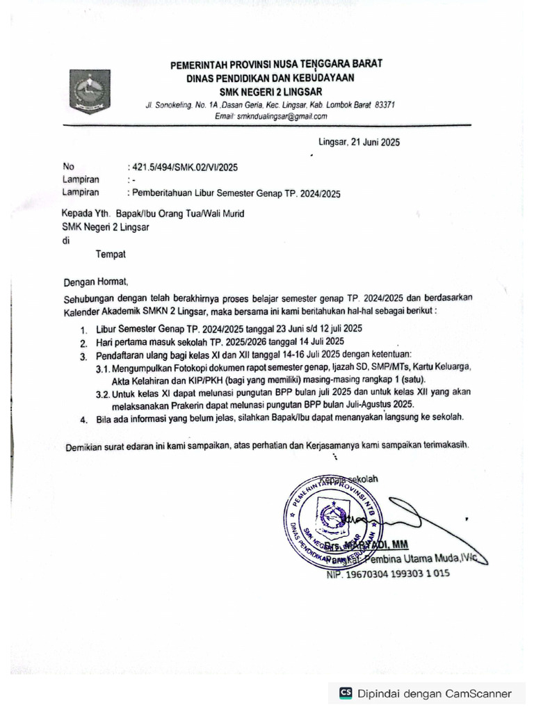 Surat Himbauan Siswa | PDF