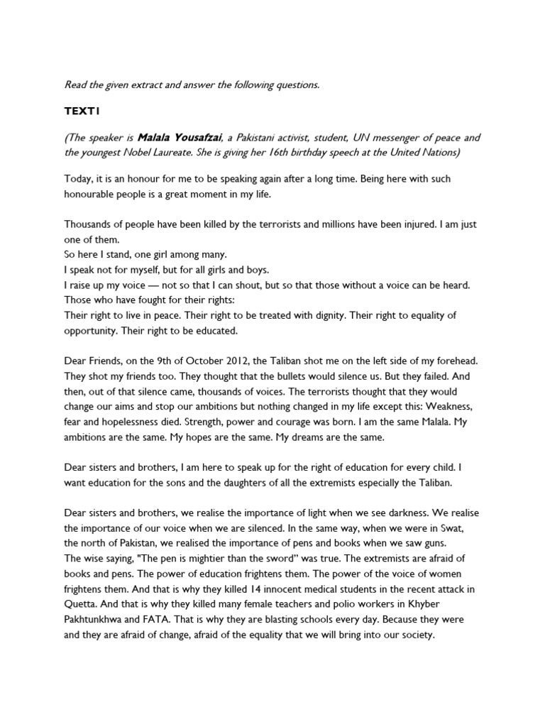 Analysis Practice Sheet 1 | PDF | Malala Yousafzai