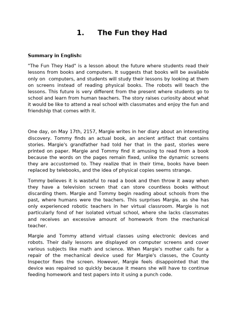 1. the Fun They Had Summary | PDF