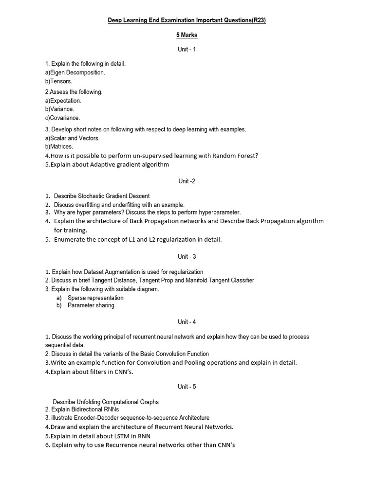 Deep Learning Exam Key Questions | PDF