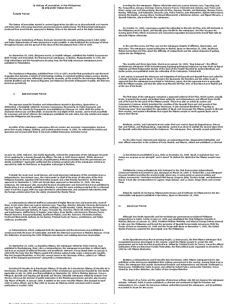 History of Journalism in the Philippines | PDF | Philippines ...