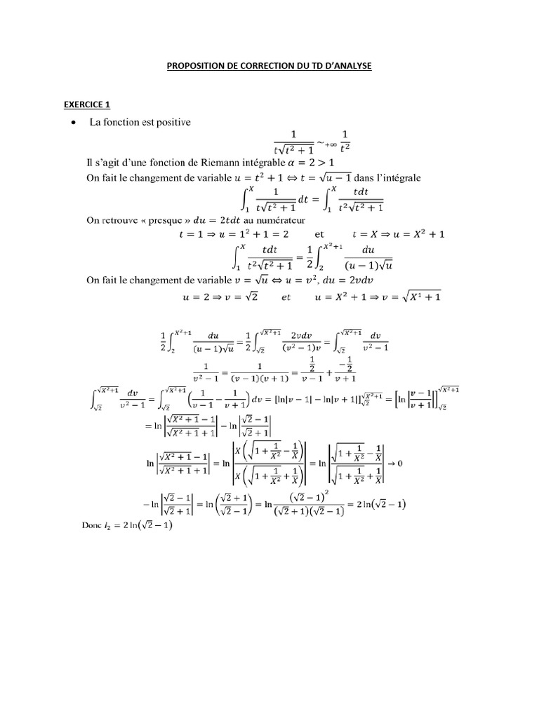 Proposition de Correction Du TD D'analyse | PDF