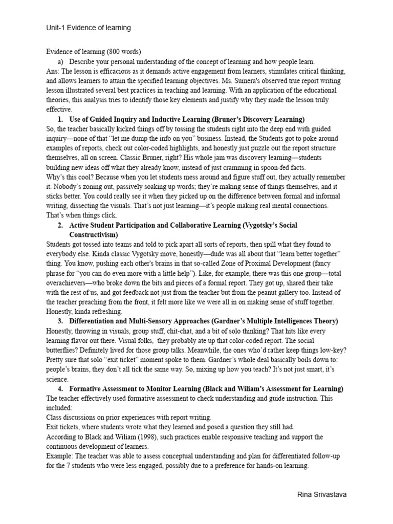 Unit-1 Evidence of Learning | PDF | Constructivism (Philosophy Of Education) | Learning