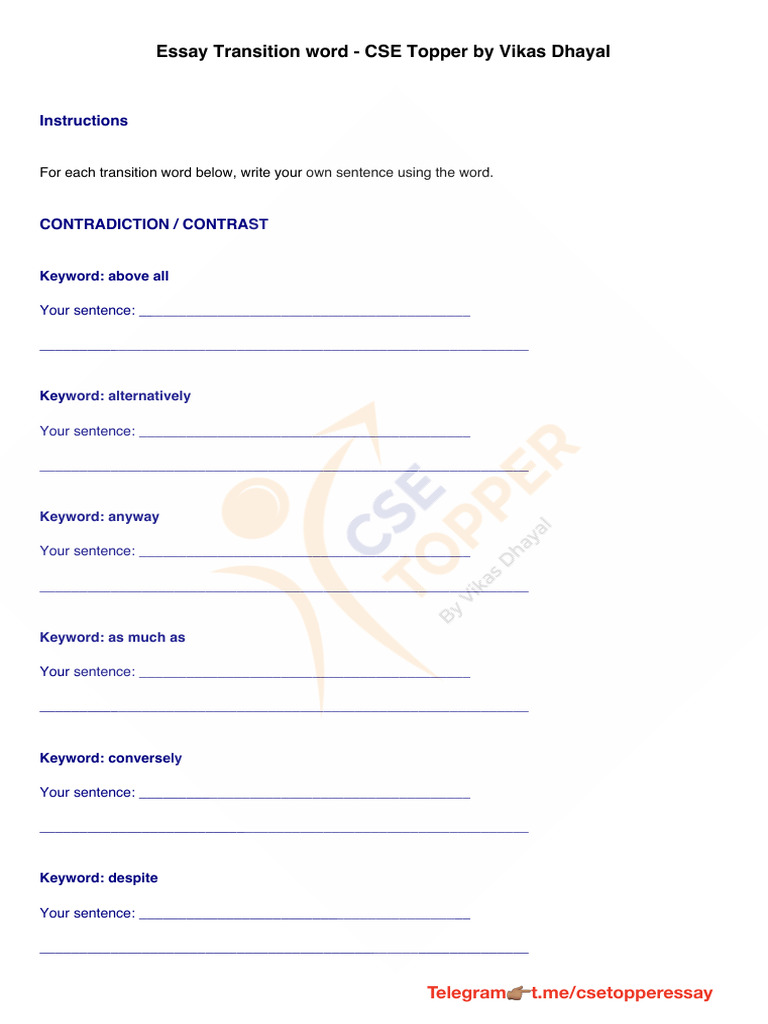 Essay - Transition Words @csetopper | PDF