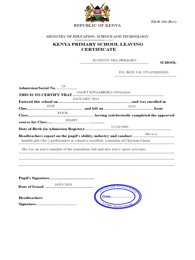 Primary School Leaving Certificate | PDF