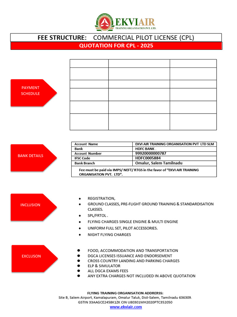 Ekvi Air Training Fees Structure 2025 | PDF | Fee