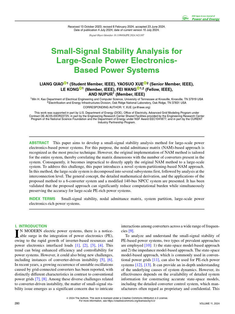 Small-Signal Stability Analysis For Large-Scale Power Electronics - Based Power Systems | PDF ...