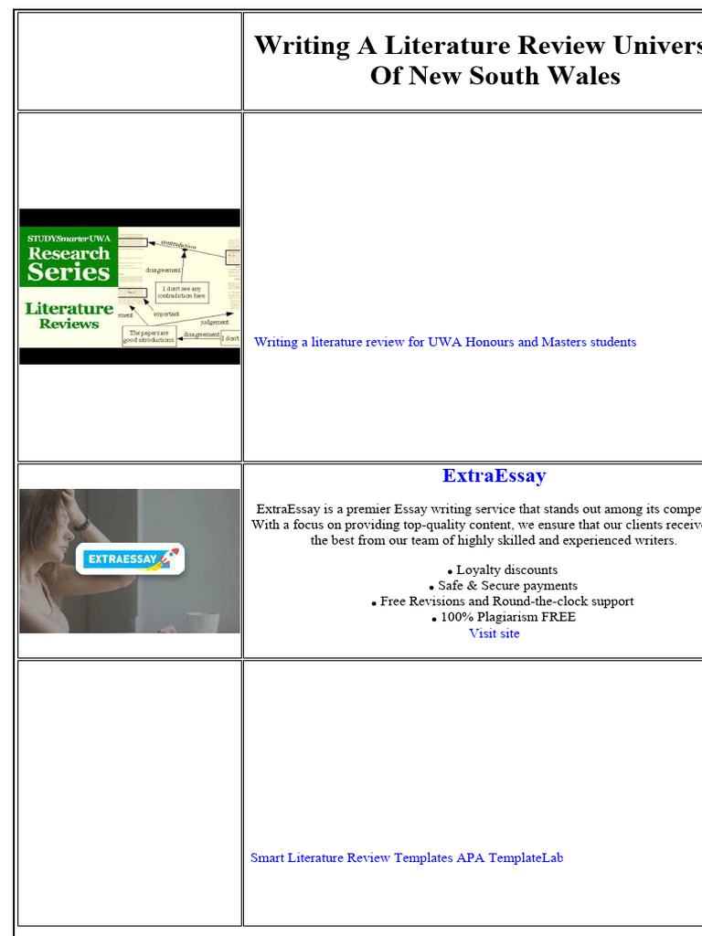 Writing A Literature Review University of New South Wales | PDF | Thesis | Essays