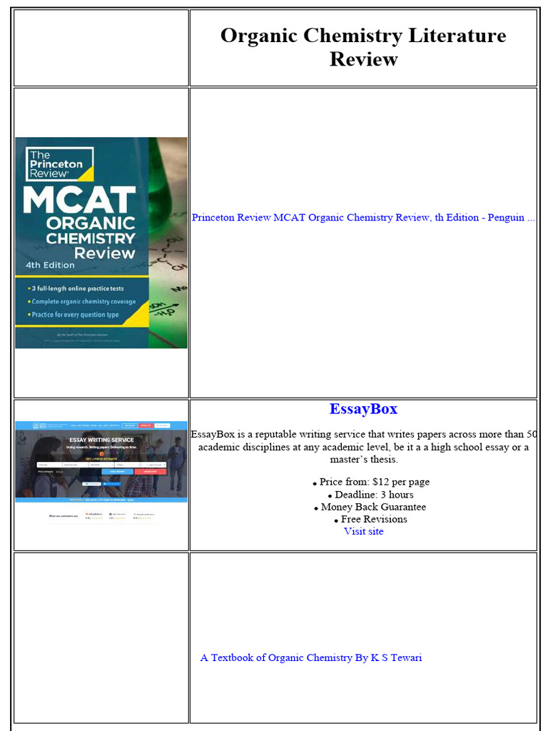 Organic Chemistry Literature Review | PDF | Thesis | Learning