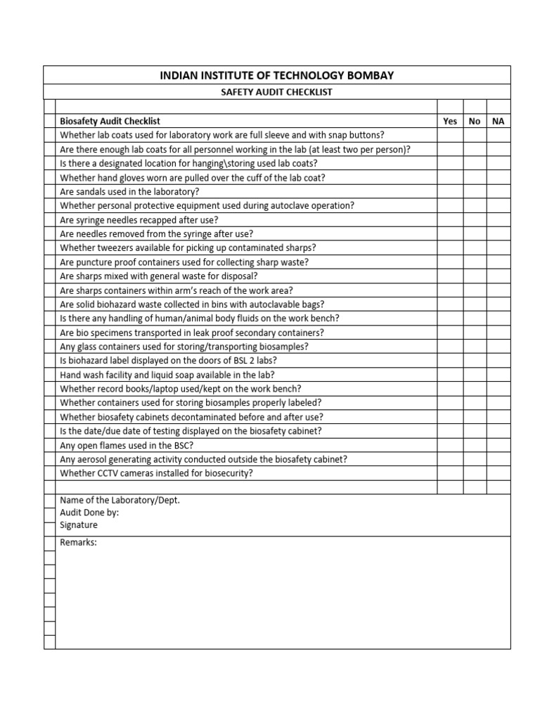 Comprehensive Lab Safety Audit Checklist | PDF | Electrical Connector ...