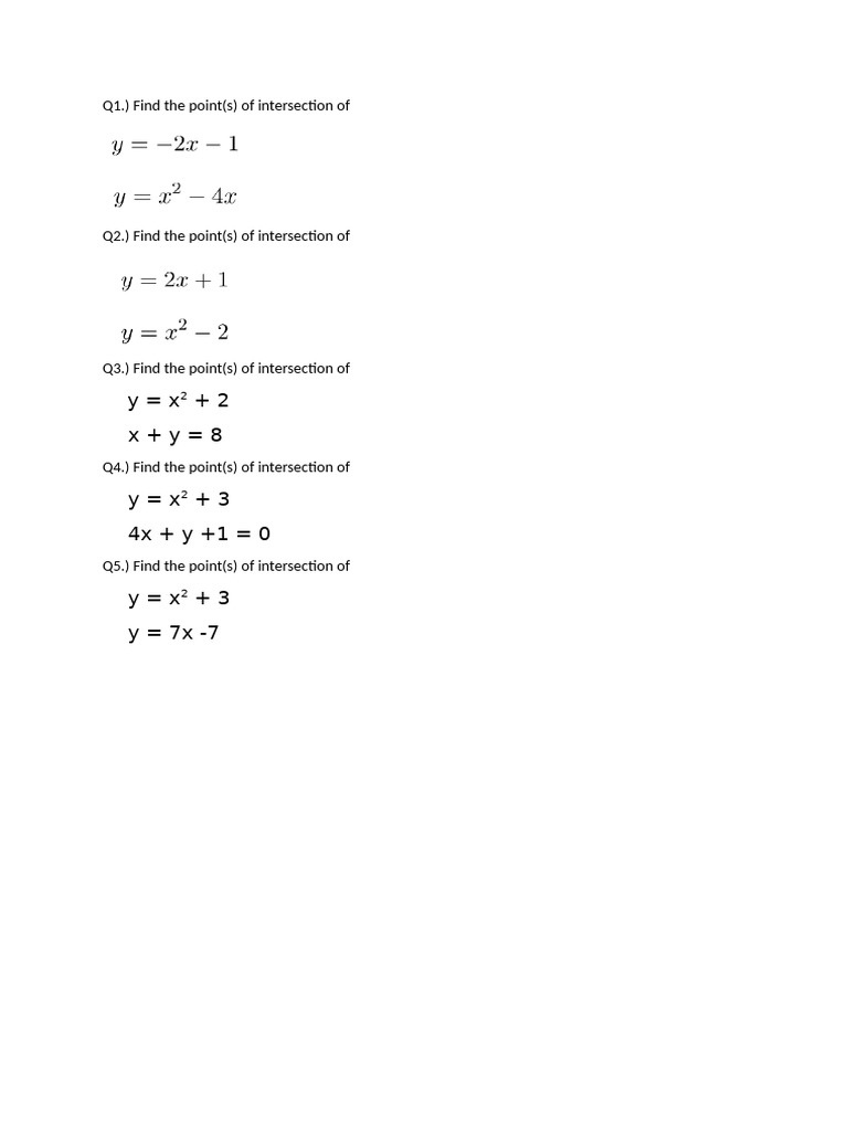 Point of Intersection (Line and Quadratic) | PDF