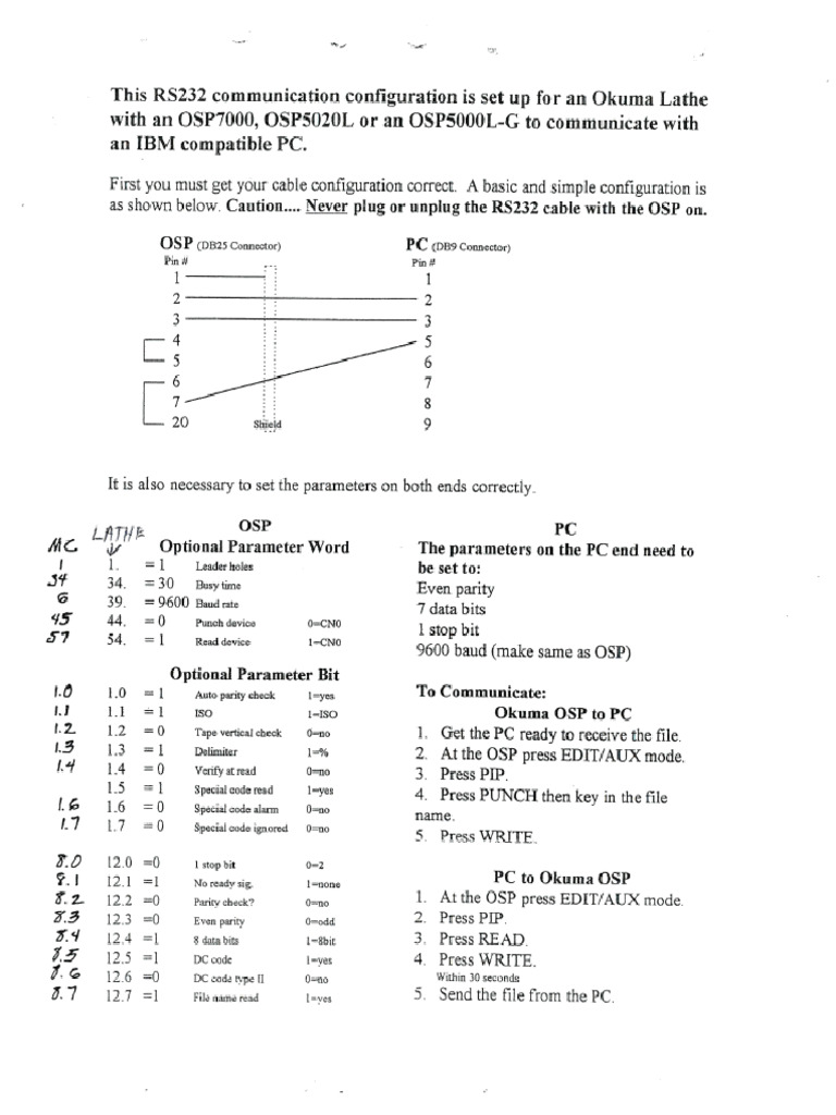 Setting Rs232 Okuma Osp5020 To 700 | PDF