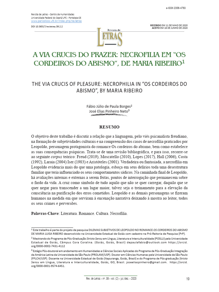A VIA CRUCIS DO PRAZER: NECROFILIA EM “OS CORDEIROS DO ABISMO”, DE ...