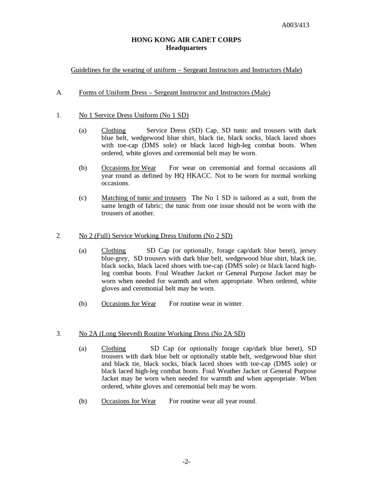 MSG 077 Uniform Guidelines Sergeant Instructors and Instructors Male (4.13) | PDF | Fashion ...