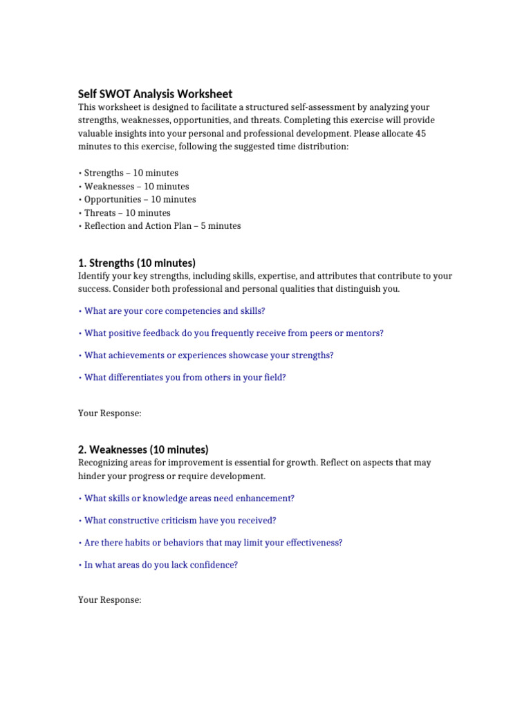 Formatted_Self_SWOT_Analysis | PDF | Swot Analysis | Mentorship