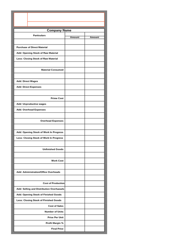 Cost Sheet Template | PDF