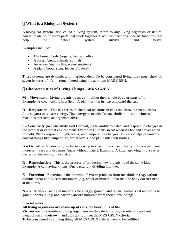 Biological System - Definition and Features-2 | PDF | Organisms | Biology