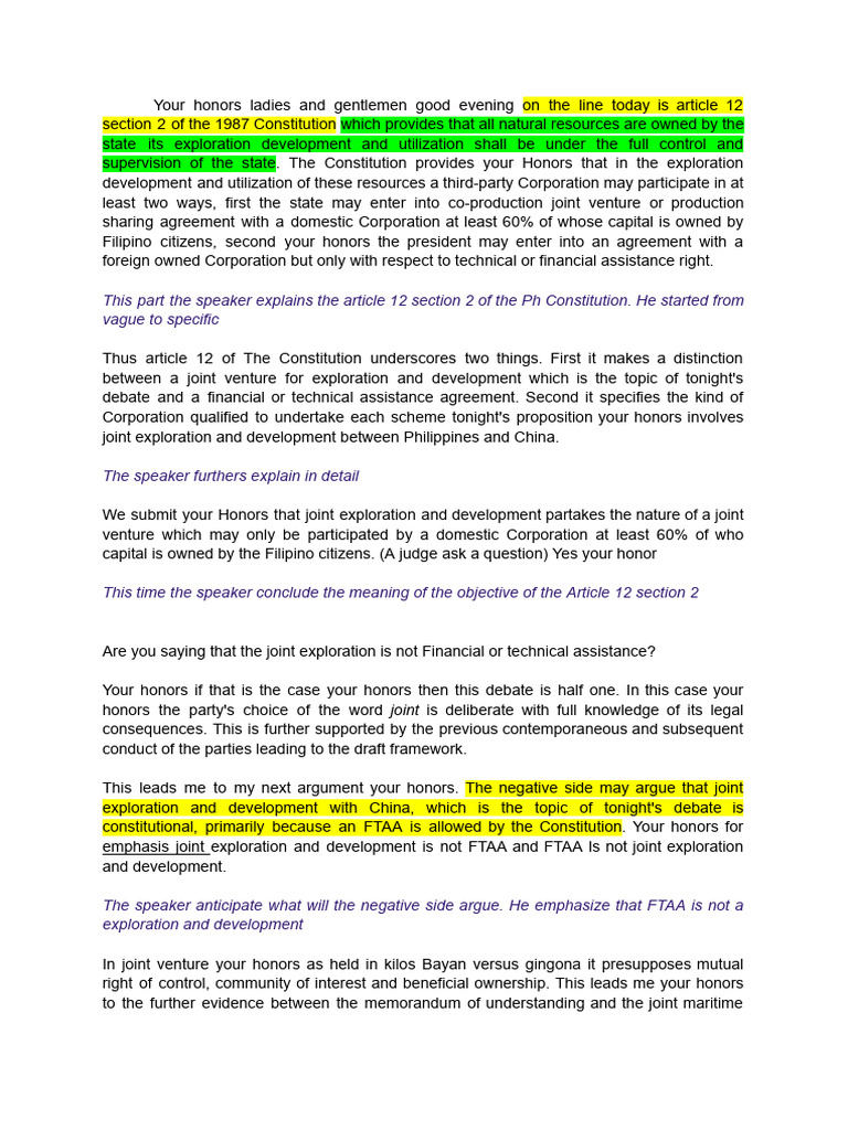 Speech Analysis From A Debate of USC Vs UP | PDF | Argument | Precedent