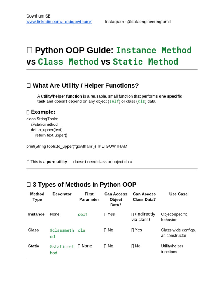 38 Instance Method Vs Class Method Vs Static Method | PDF | Class (Computer Programming ...