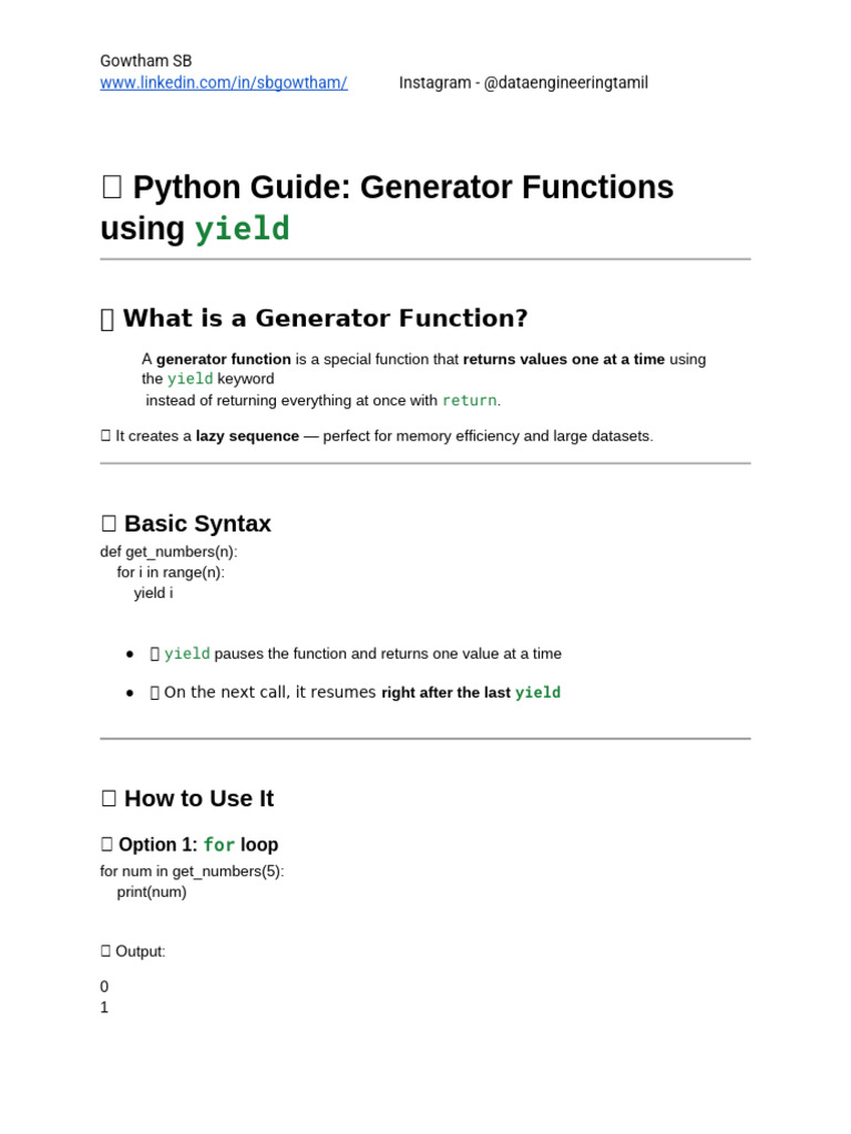 50 Generator Functions Using Yield | PDF | Computing | Computer Programming