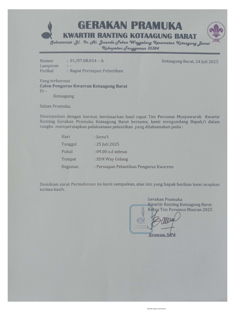 Undangan Persiapan Pelantikan | PDF