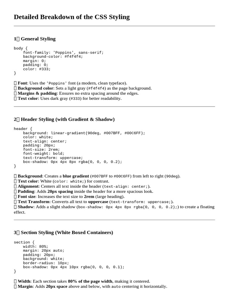 Detailed Breakdown of The CSS Styling | PDF | Typefaces | Publishing