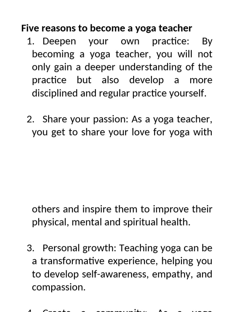 Five Reasons To Become A Yoga Teacher | PDF