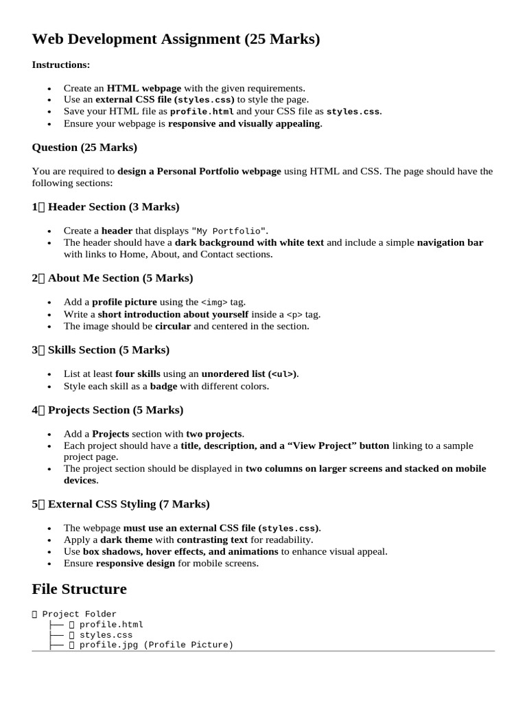 Personal Portfolio Webpage Assignment | PDF | Tag (Metadata) | Html Element