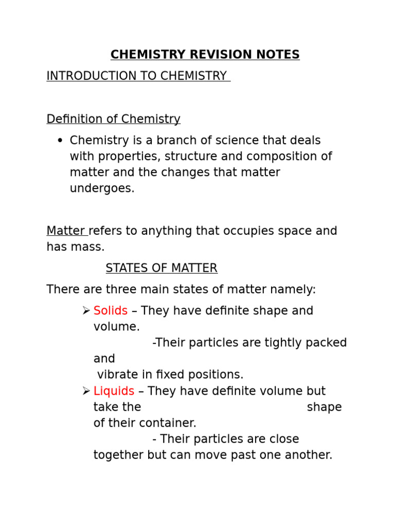 Introduction to Chemistry Notes | PDF | Chemistry | Chemical Substances