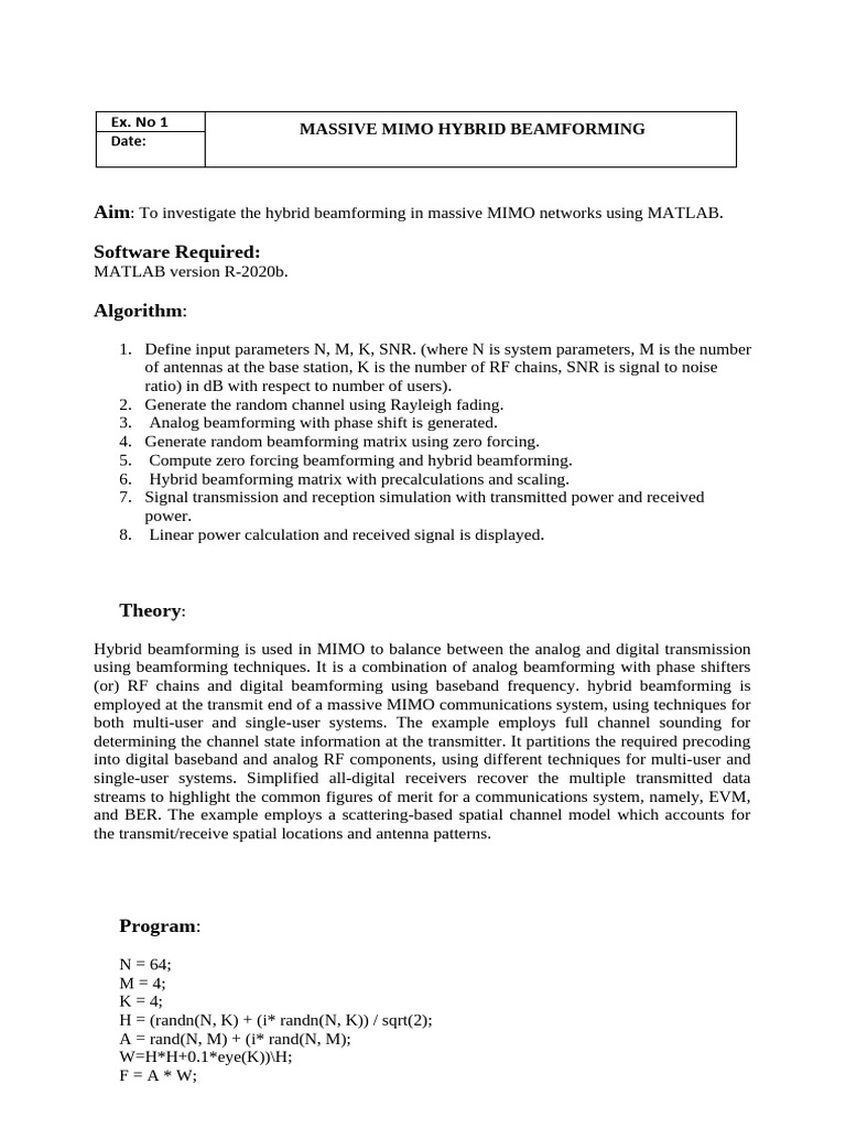 CEC371 - Massive MIMO Lab Manual 29.04.25-2 | PDF | Mimo | Telecommunications Engineering