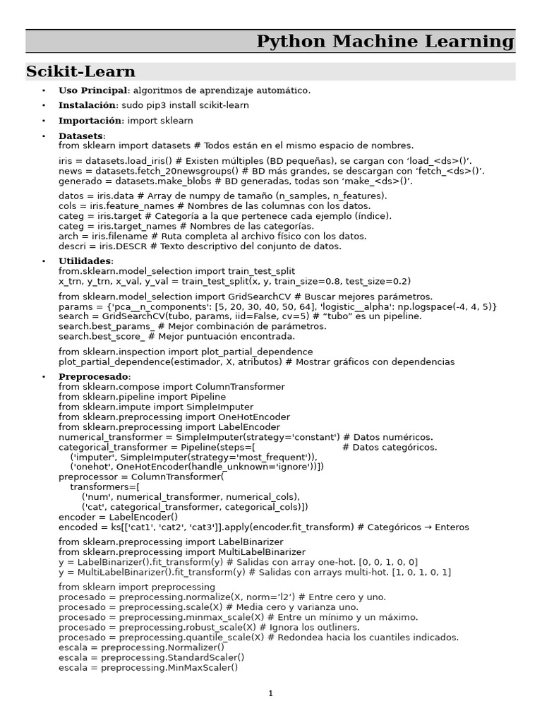 Resumen Python 3 Machine Learning | PDF | Matemáticas Aplicadas | Análisis estadístico