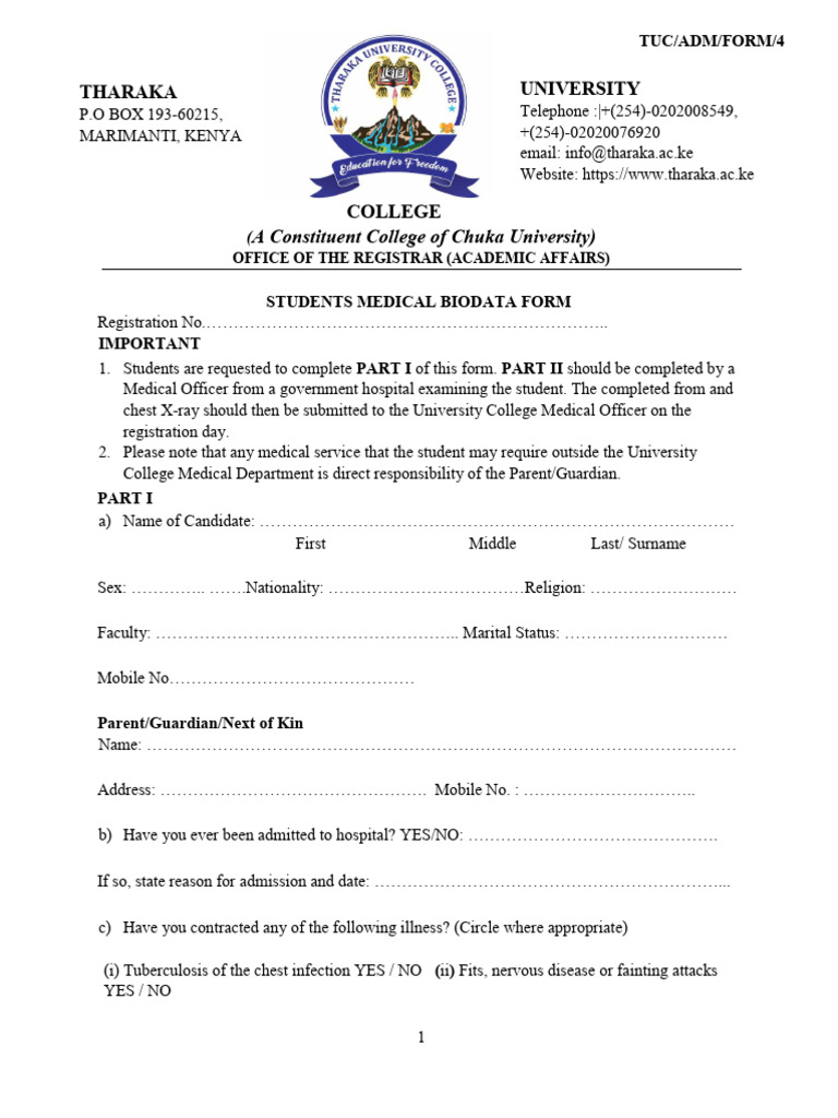 Medical Biodata Form - Copy | PDF | Blood Pressure | Medical Specialties