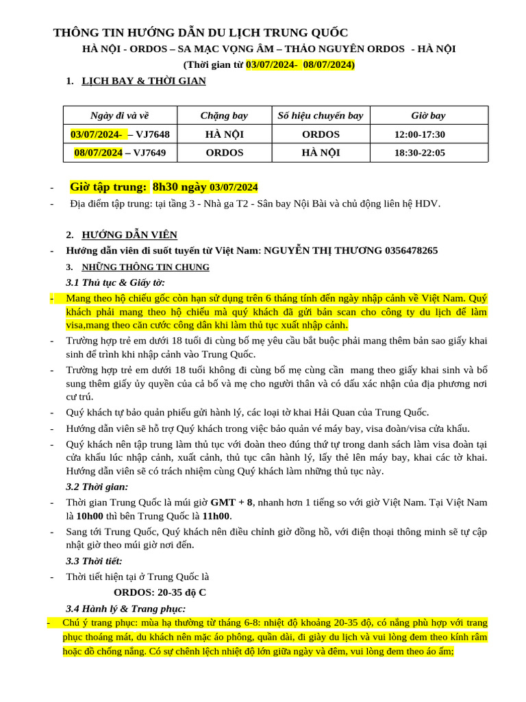 ĐOÀN D Noi Dung Huong Dan Khi Di Tour Nội Mông Cổ 0307 | PDF