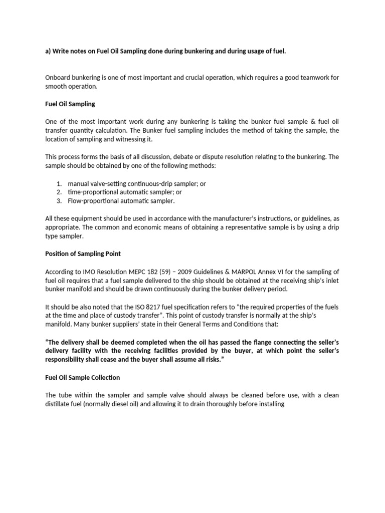 1.6 Fuel Oil Sampling During Bunkering and Usage | PDF | Fuel Oil | Valve