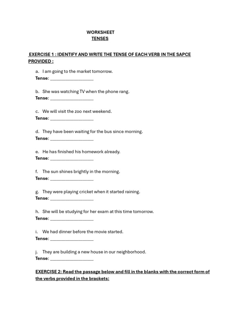 Grade 5 Tenses Worksheet | PDF