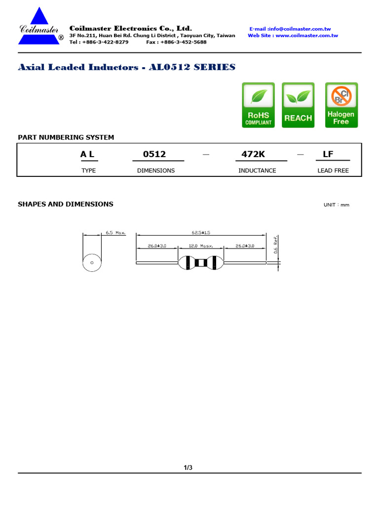 Axial Leaded Inductors AL0512 Series | PDF | Electromagnetism ...
