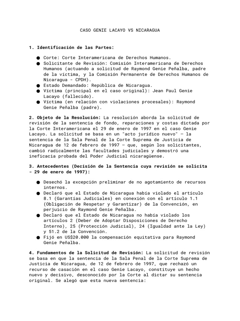 Revisión del Caso Genie Lacayo vs. Nicaragua | PDF | Convenio europeo ...
