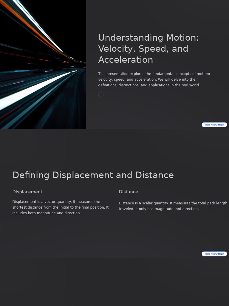 Understanding Motion Velocity Speed and Acceleration | PDF | Velocity | Acceleration