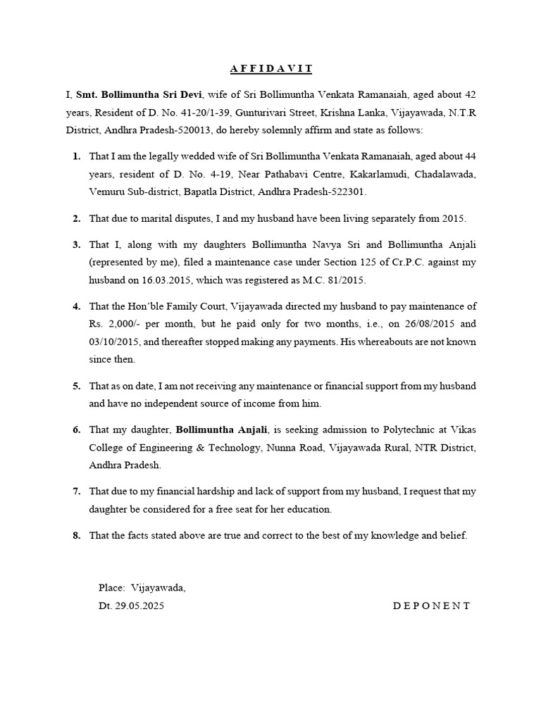 Affidavit for Educational Support Request | PDF