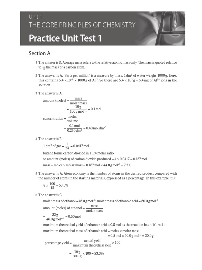 Practice Unit Test 1: The Core Principles of Chemistry | PDF | Mole ...